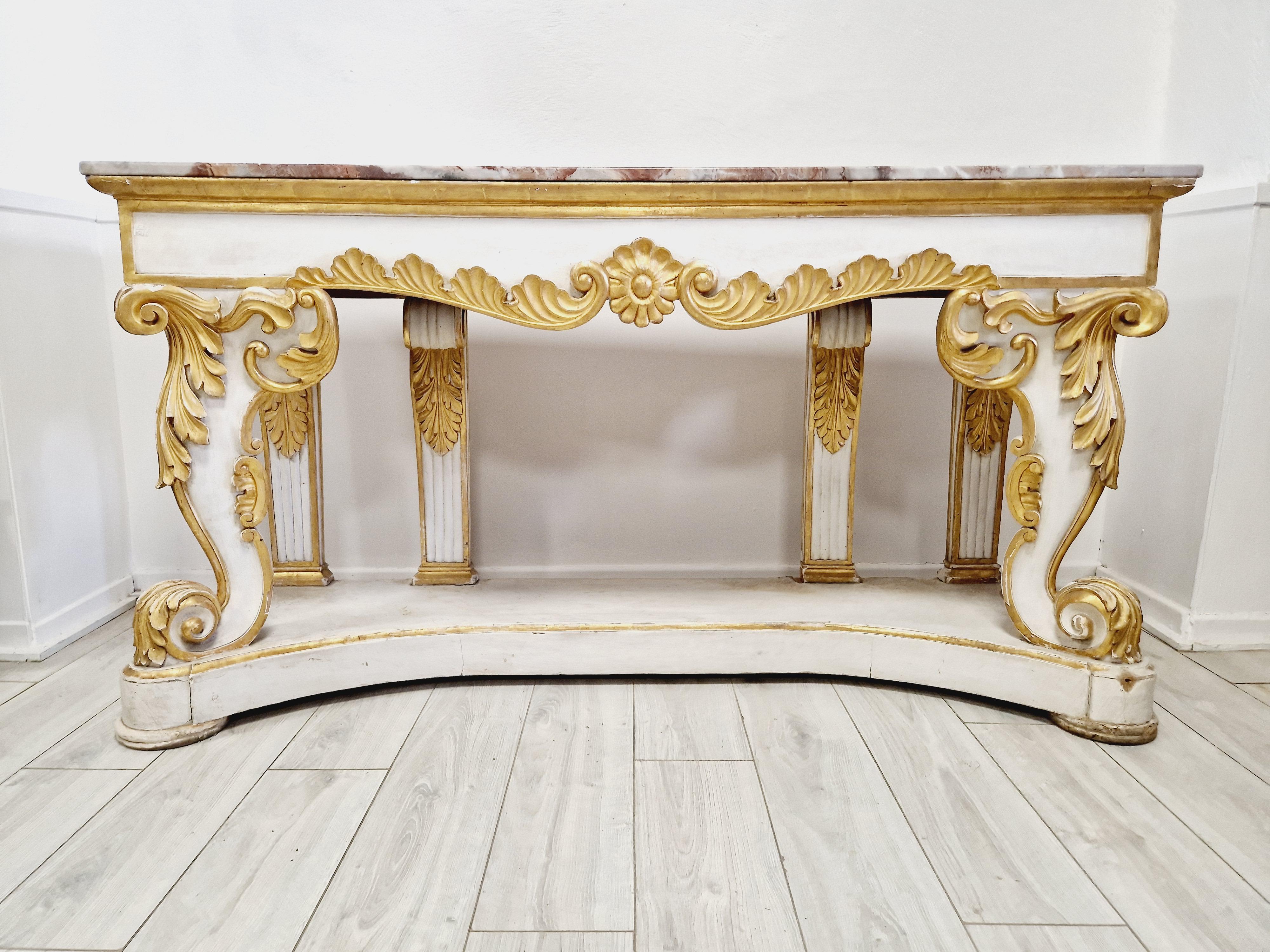 Huge 19th Century Baroque Console Table with Marble Top For Sale at 1stDibs