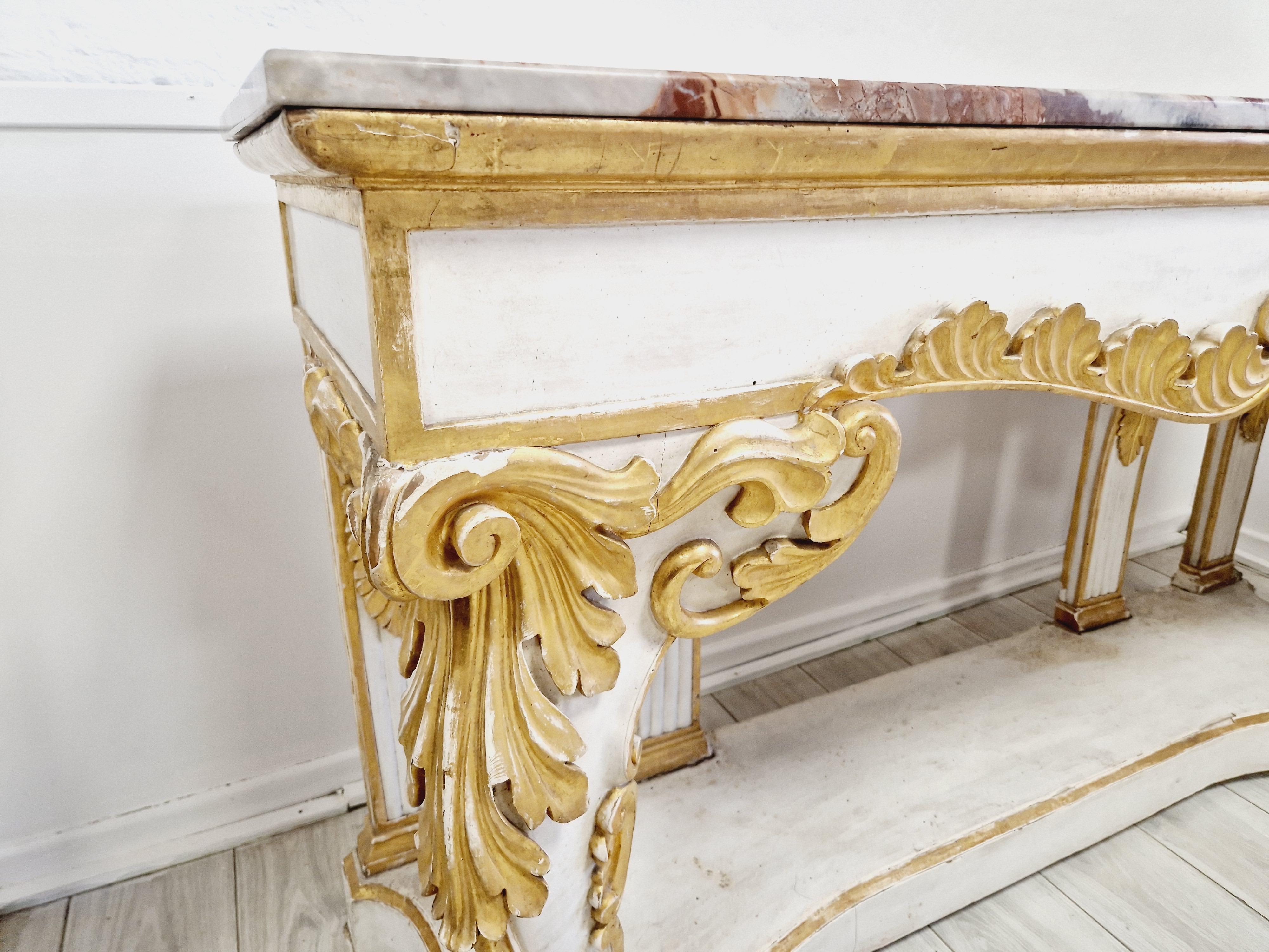 Huge 19th Century Baroque Console Table with Marble Top For Sale at 1stDibs