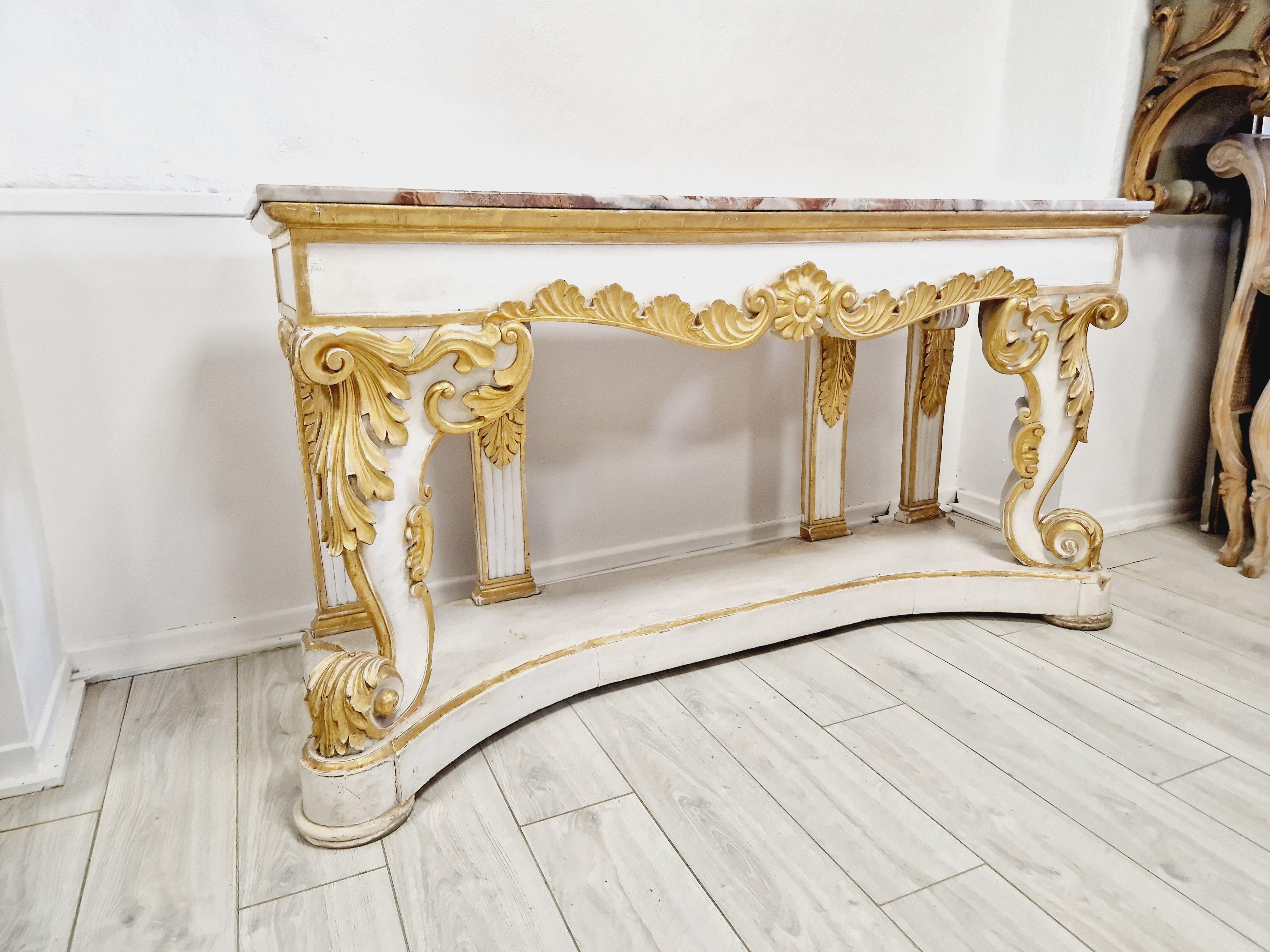 Huge 19th Century Baroque Console Table with Marble Top For Sale at 1stDibs
