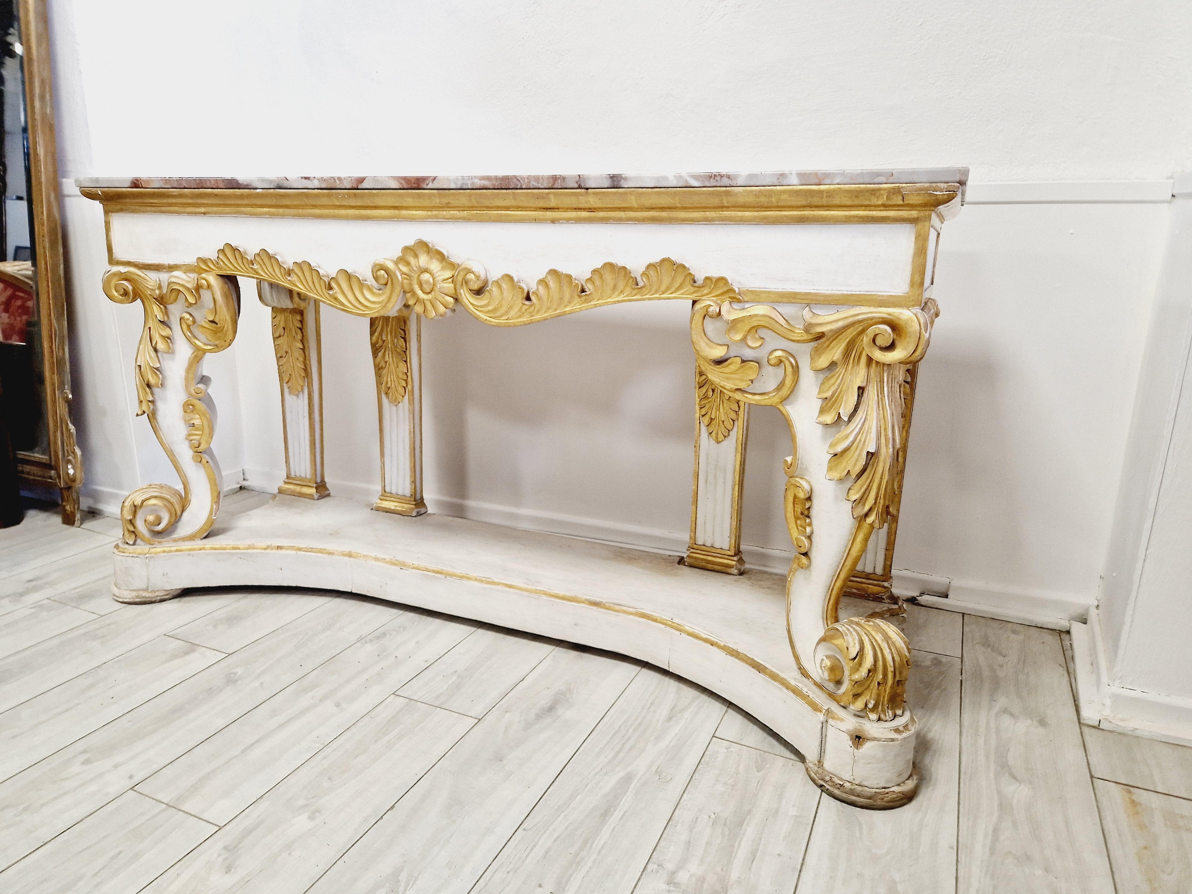 Huge 19th Century Baroque Console Table with Marble Top For Sale at 1stDibs