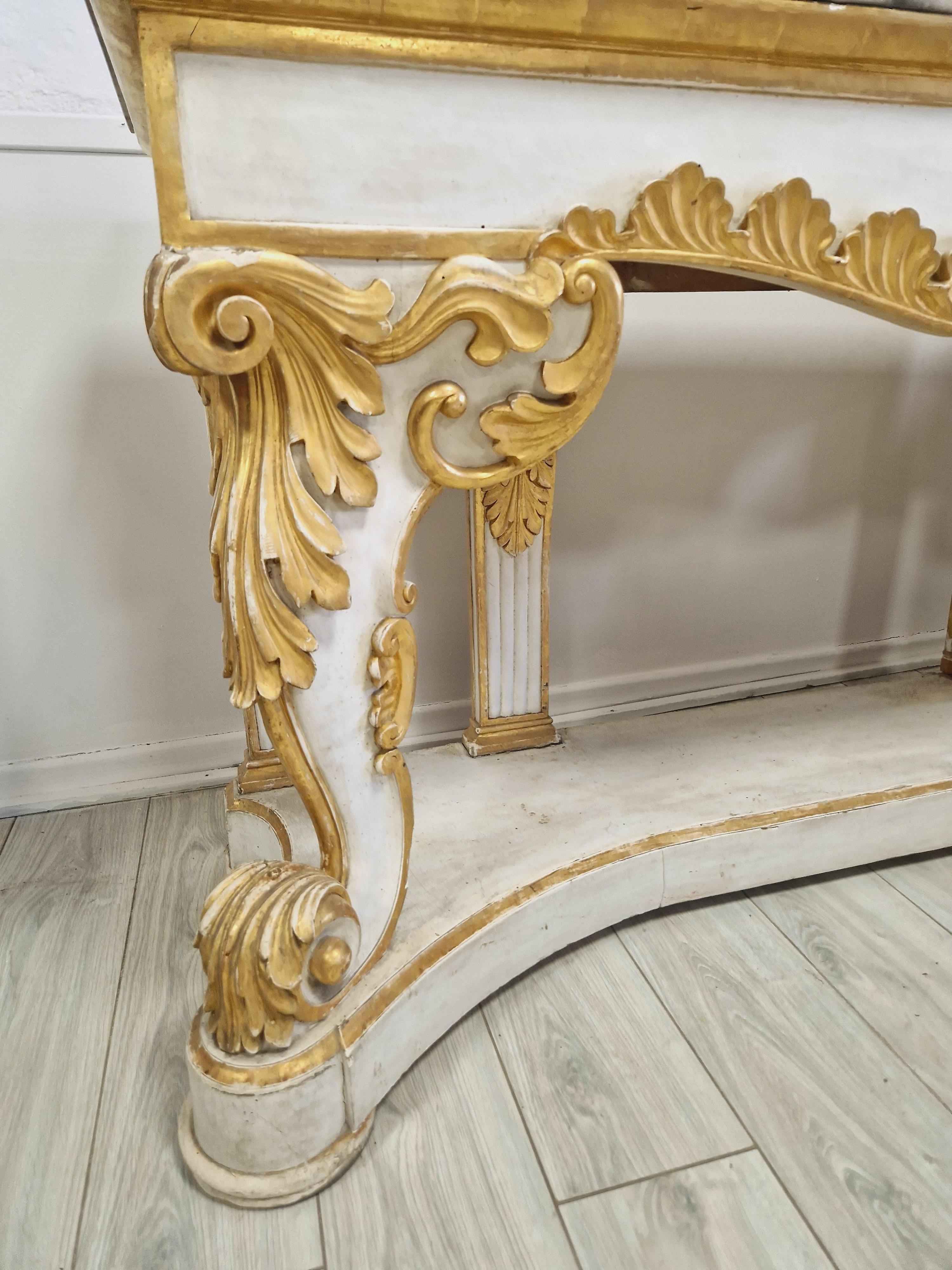 Huge 19th Century Baroque Console Table with Marble Top For Sale at 1stDibs