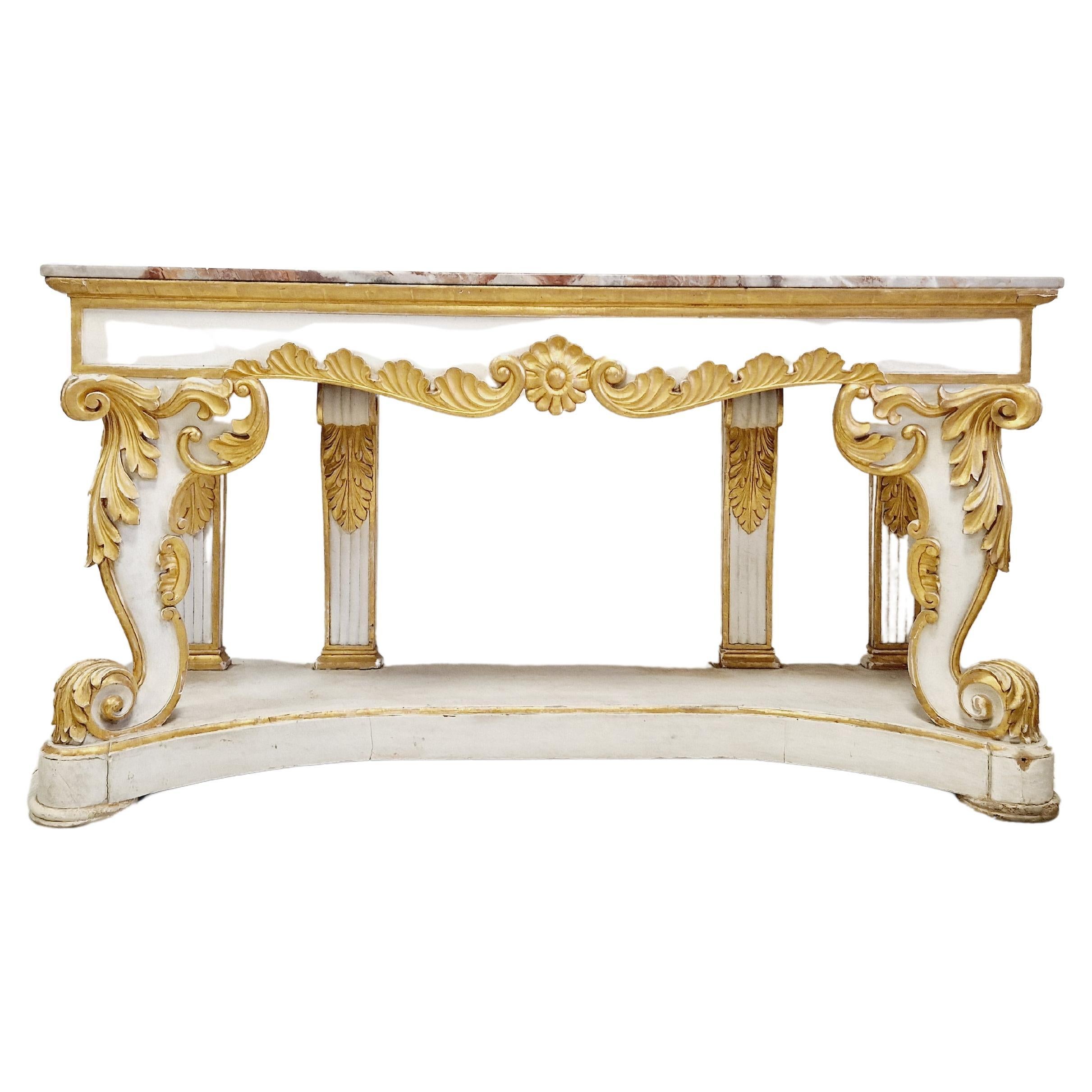Huge 19th Century Baroque Console Table with Marble Top For Sale at 1stDibs