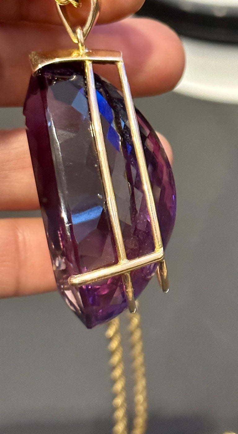 Huge 233 Carat Pear Shape Amethyst Pendant Necklace 14 Kt Yellow Gold ...