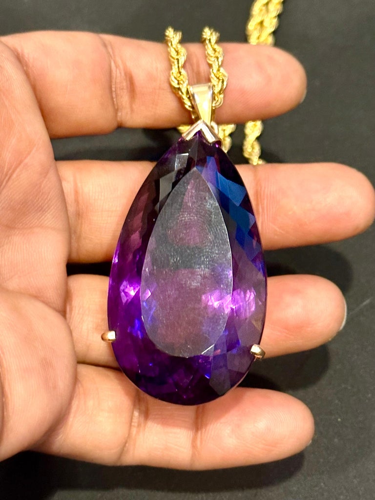 Huge 233 Carat Pear Shape Amethyst Pendant Necklace 14 Kt Yellow Gold ...