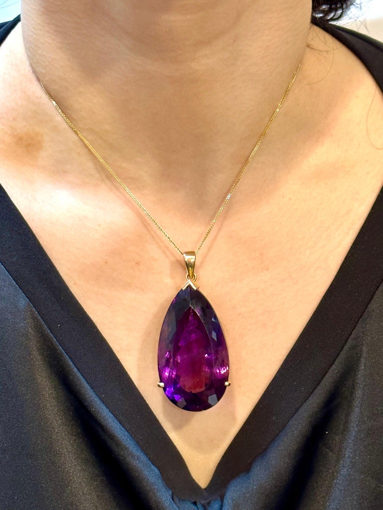 Huge 233 Carat Pear Shape Amethyst Pendant Necklace 14 Kt Yellow Gold ...