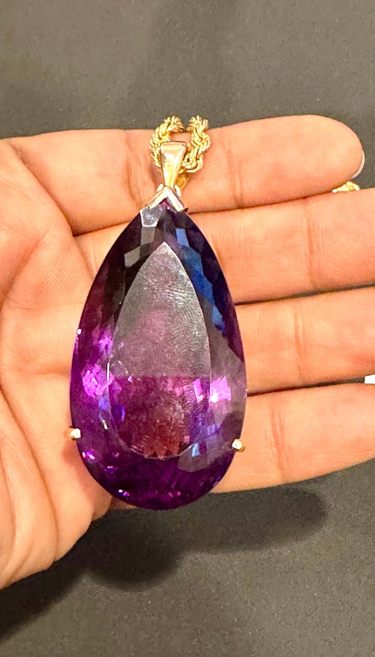 Huge 233 Carat Pear Shape Amethyst Pendant Necklace 14 Kt Yellow Gold ...