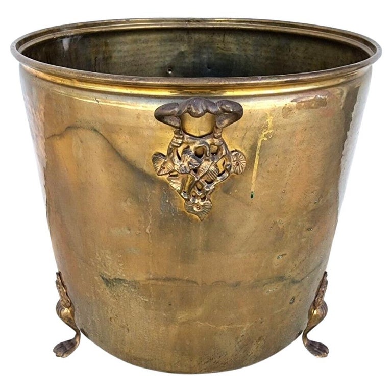 Huge Antique Brass Planter Firewood Holder Dutch For Sale at 1stDibs