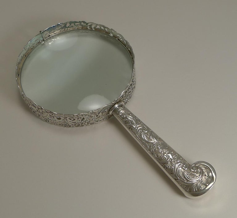 Huge Antique English Sterling Silver Magnifying Glass by Samuel Jacob ...
