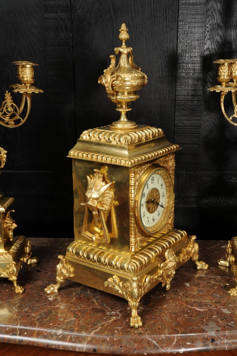 Huge Antique French Gilt Bronze Classical Clock Set For Sale at 1stDibs