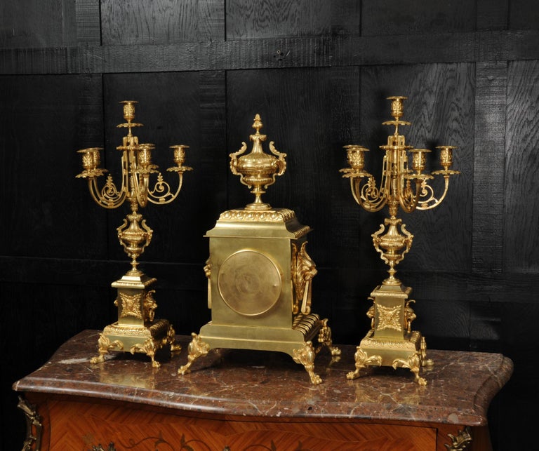 Huge Antique French Gilt Bronze Classical Clock Set For Sale at 1stDibs