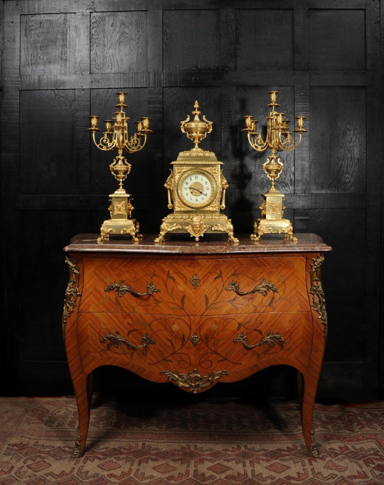 Huge Antique French Gilt Bronze Classical Clock Set For Sale at 1stDibs