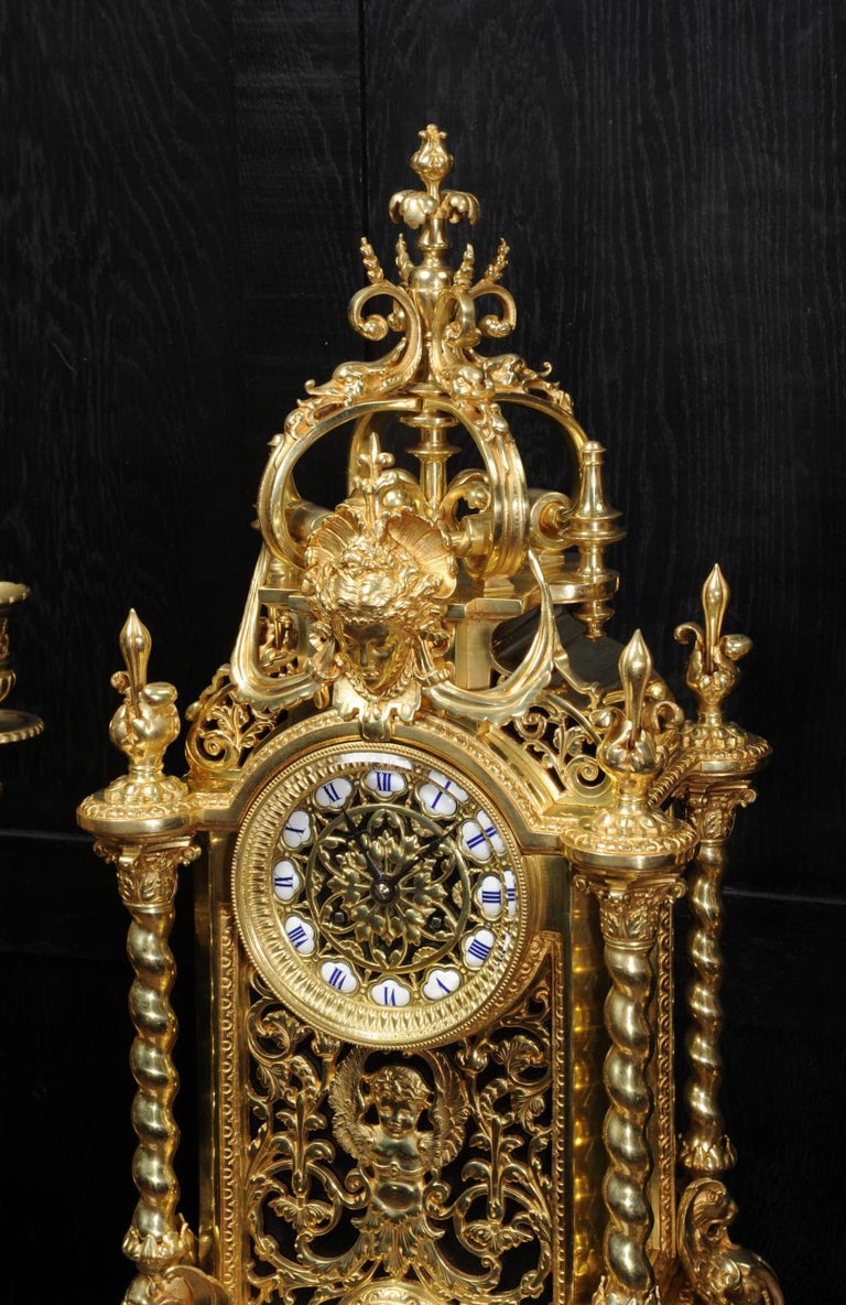 Huge Antique French Ormolu Bronze Baroque Clock Set at 1stDibs