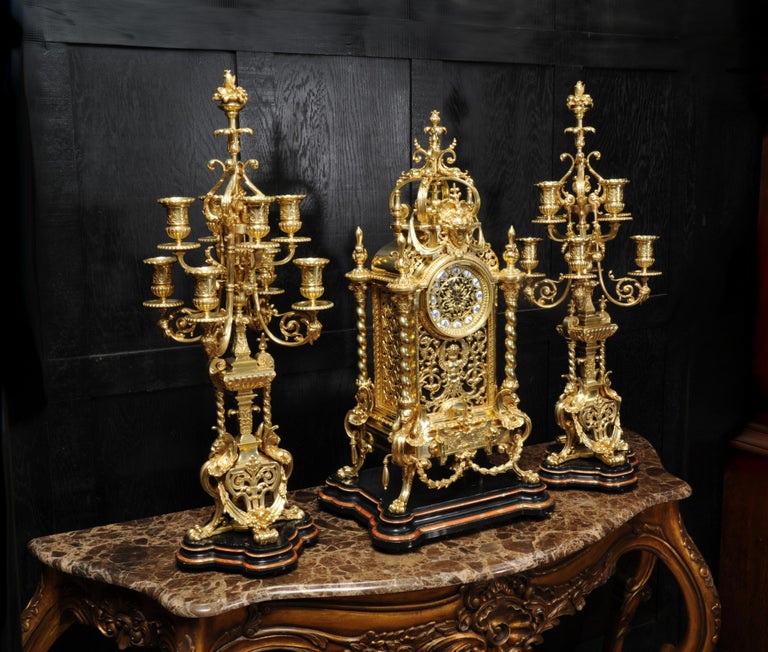 Huge Antique French Ormolu Bronze Baroque Clock Set at 1stDibs