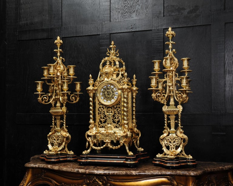Huge Antique French Ormolu Bronze Baroque Clock Set at 1stDibs