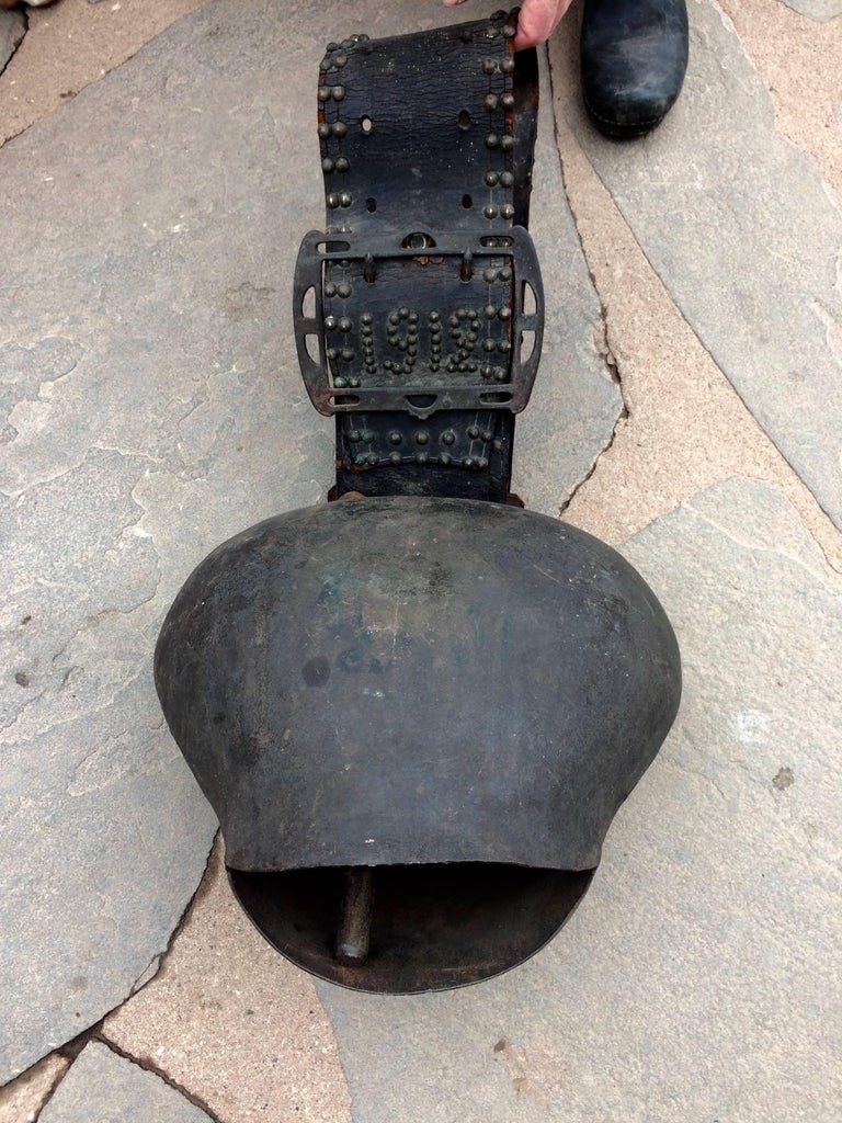 Huge Antique Leather and Metal Cow Bell at 1stDibs