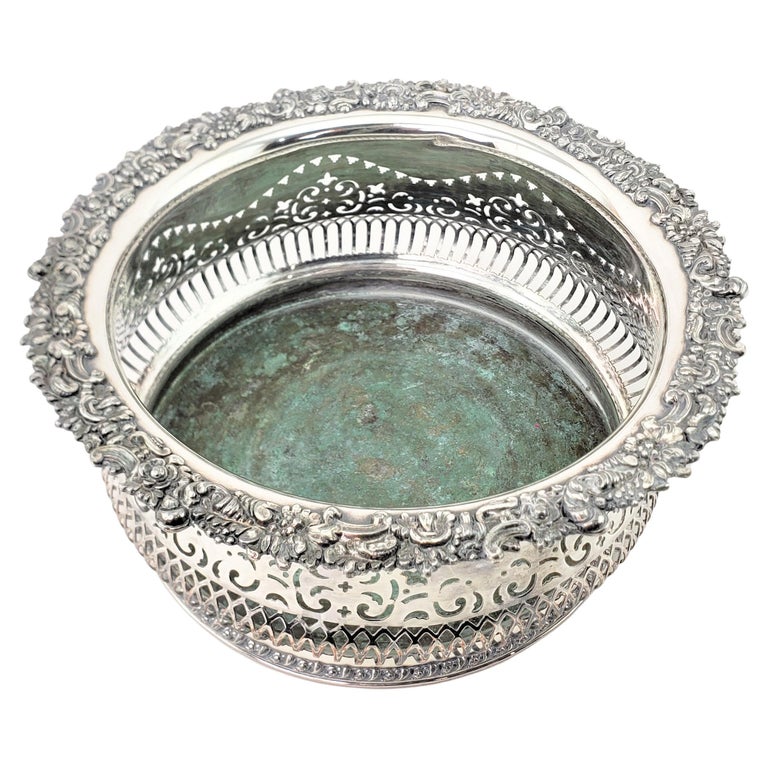 Huge Antique Silver Plated Bottle Coaster with Leaf and Berry ...