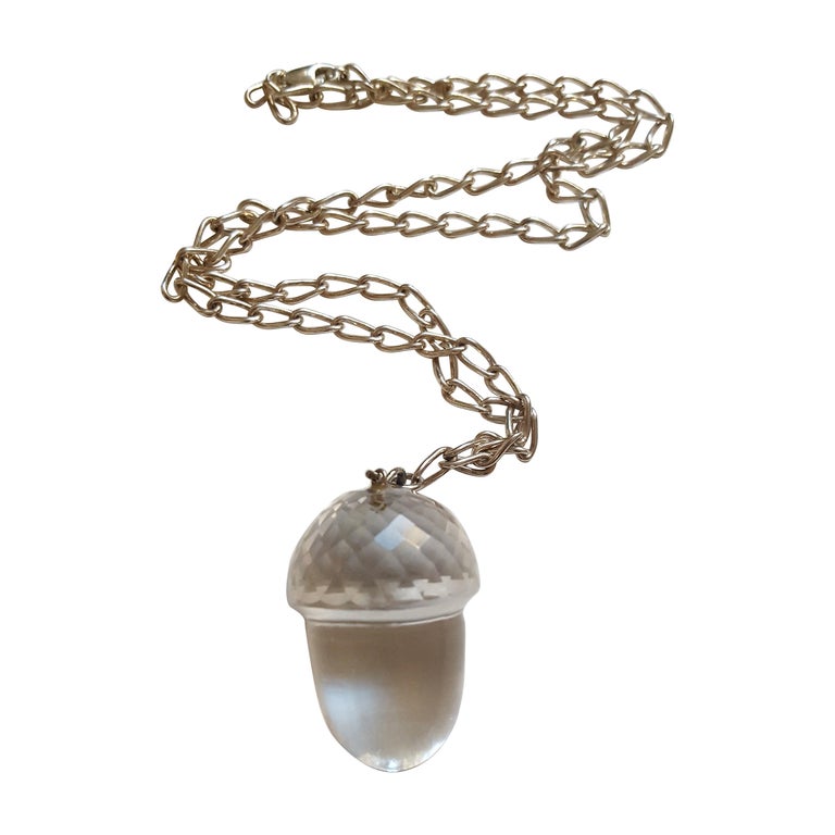 Huge Art Deco Rock Crystal Acorn Pendant on Sterling Silver Chain ...