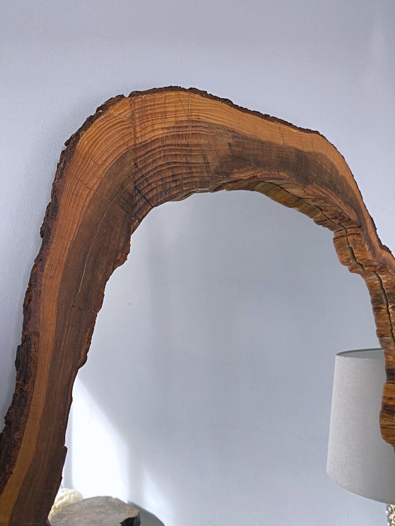 Huge Artisanal Walnut Wood Slab Midcentury Wall Mirror, 1956, Austria ...