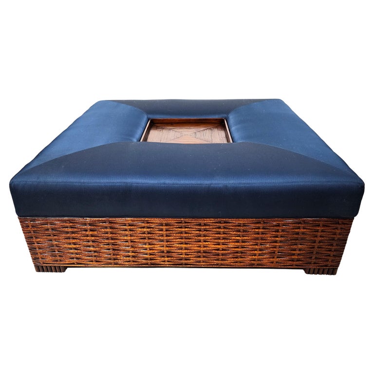 Huge Bamboo Wicker Ottoman Indoor Outdoor Sunbrella Fabric 53" For Sale ...