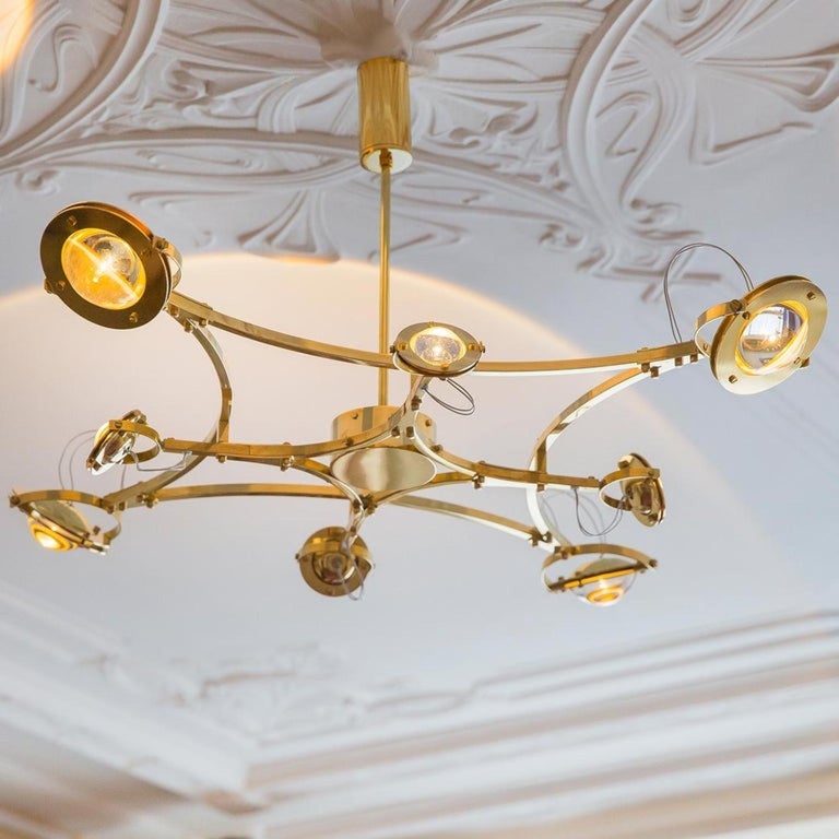 Huge Custom Made Solid Brass and Glass Flush Mount Chandelier "Jewel ...