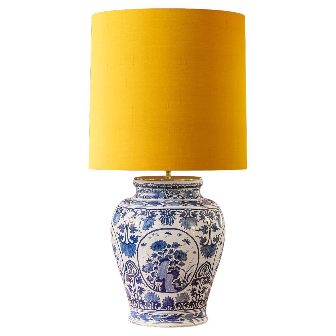 Majestic Meter-Tall Table Lamp from 1695 Delftware Vase by De Witte ...