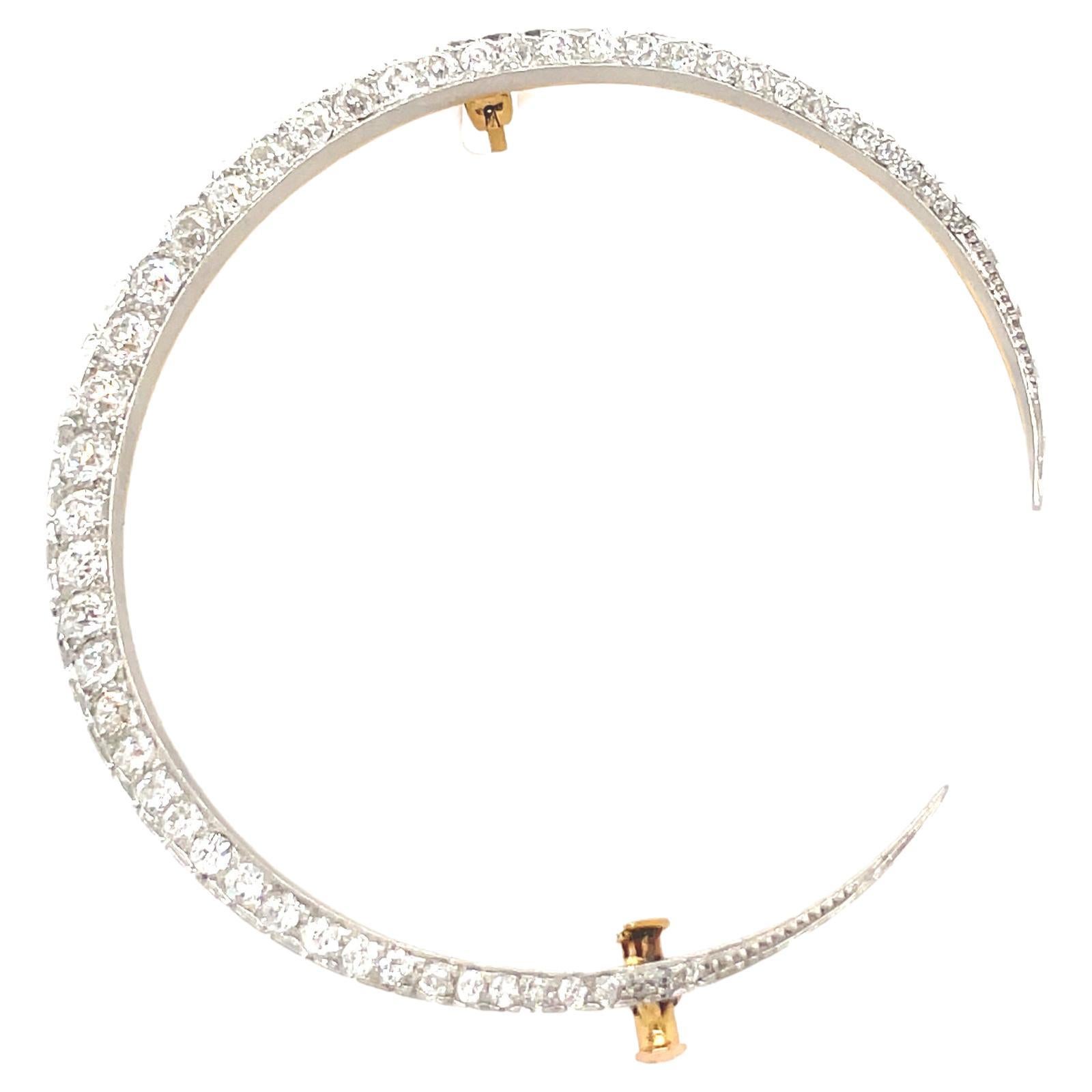 Victorian Diamond Crescent Moon en Tremblant Gold Brooch Pin at 1stDibs