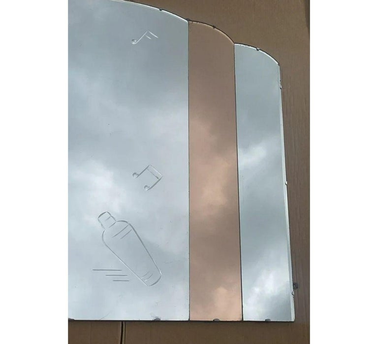 Huge French Art Deco Amber Peach Bevelled Wall Mirror Cocktail Bar Deco ...
