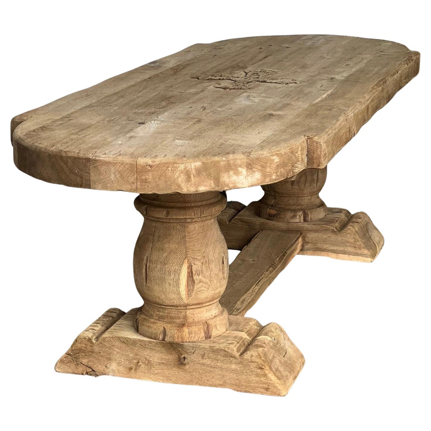 Huge French Bleached Oak Farmhouse Dining Table For Sale at 1stDibs