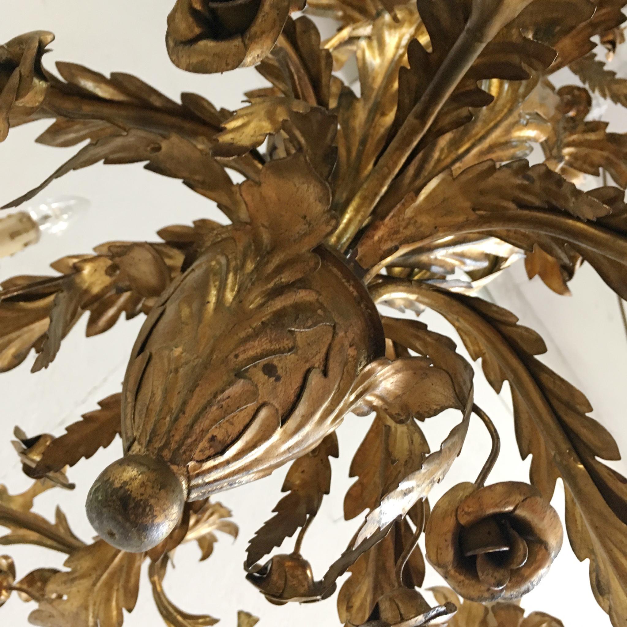 Huge French Gilt Flowers and Leaves Chandelier, 1950s at 1stDibs