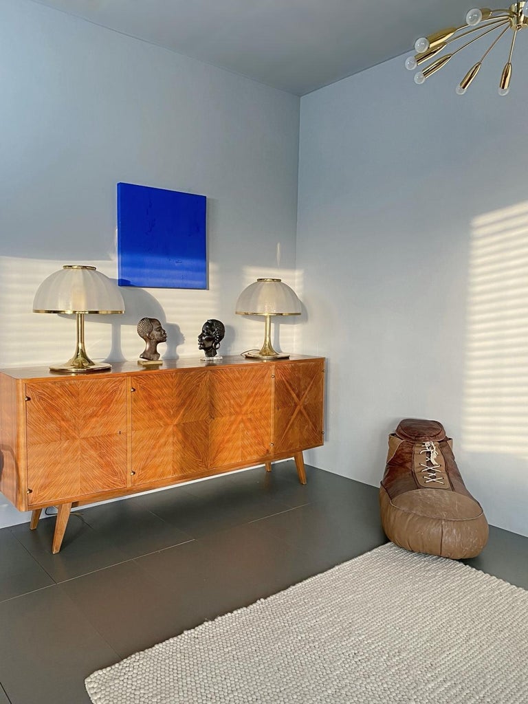 F. Fabbian Huge Brass Table Lamps, Blown Shades, 1970s, Italy For Sale ...