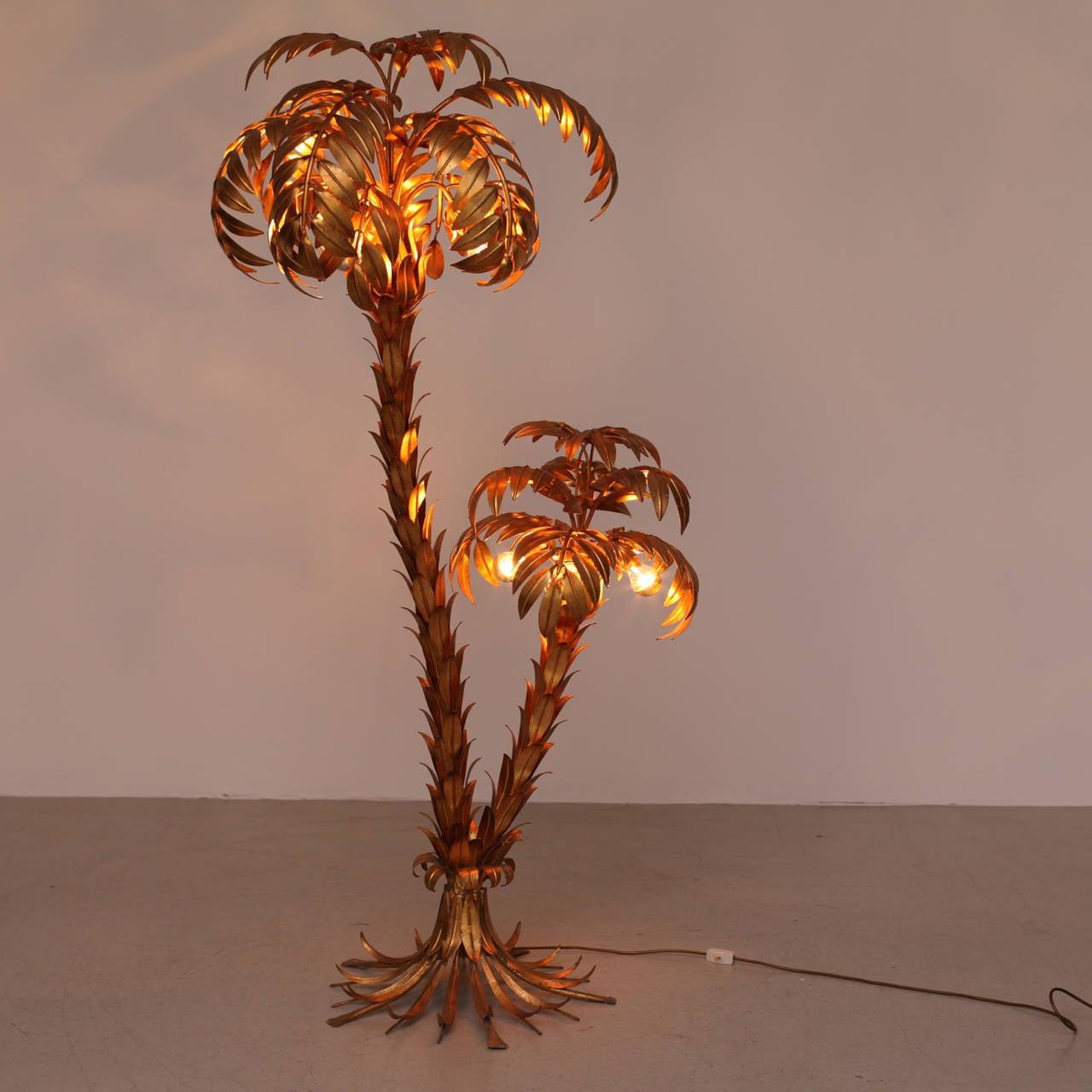 Huge Gilt Metal Two-Trunk Palm Tree Floor Lamp by Hans Kögl For Sale at ...
