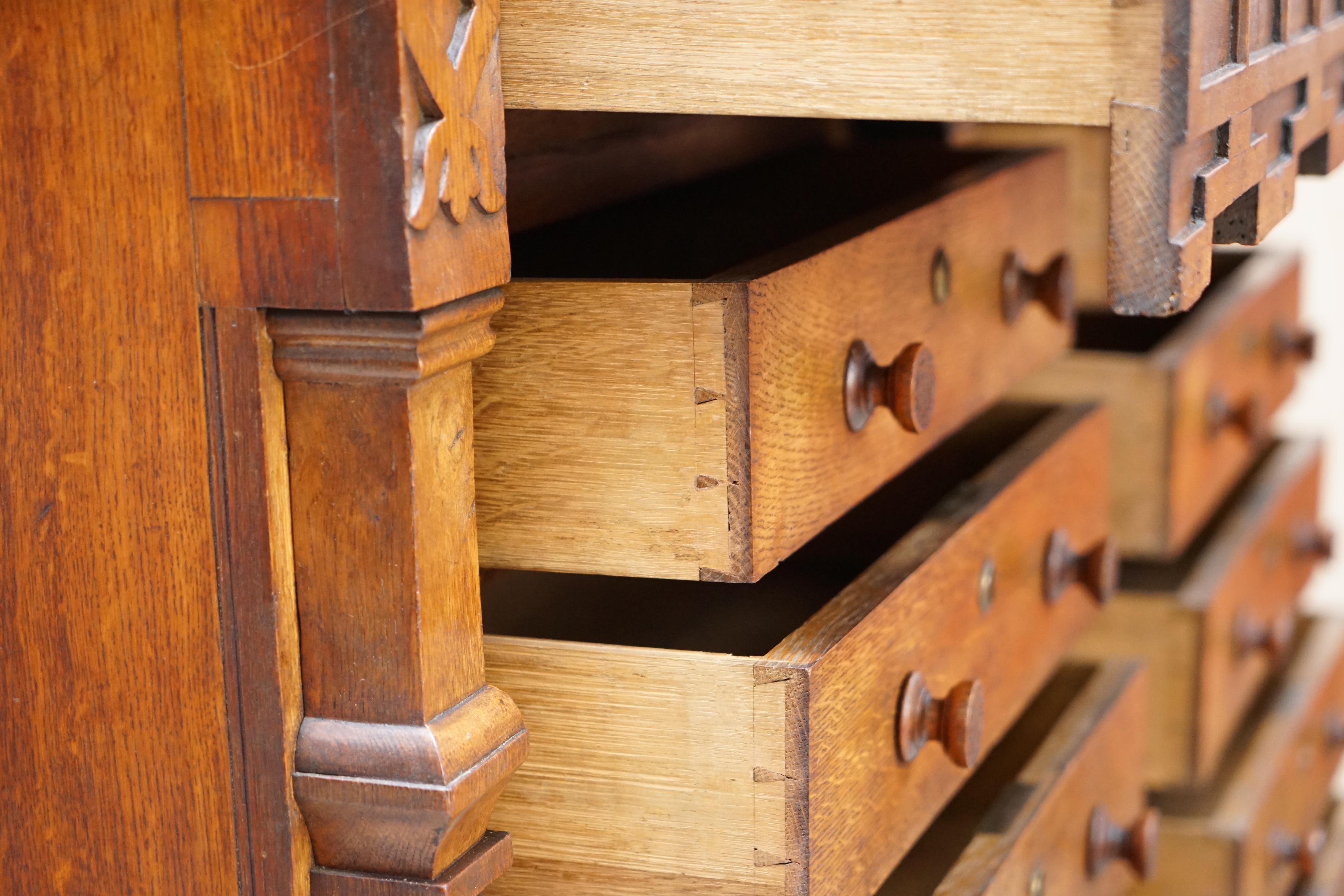 Huge Gothic Revival Antique Hand Cavred English Oak Library Bookcase ...