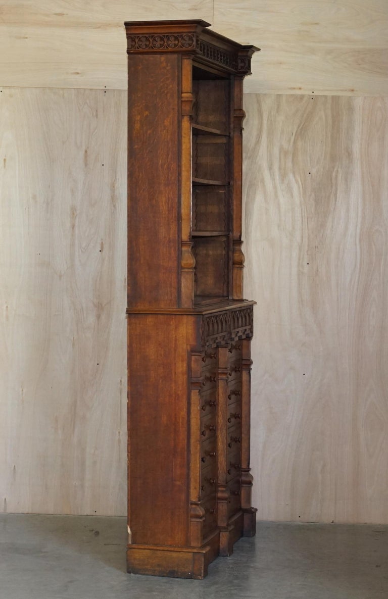 Huge Gothic Revival Antique Hand Cavred English Oak Library Bookcase ...
