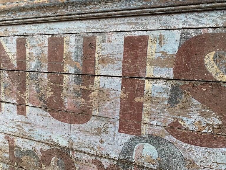 Huge Hand Painted French Wooden Advertising Sign For Sale at 1stDibs