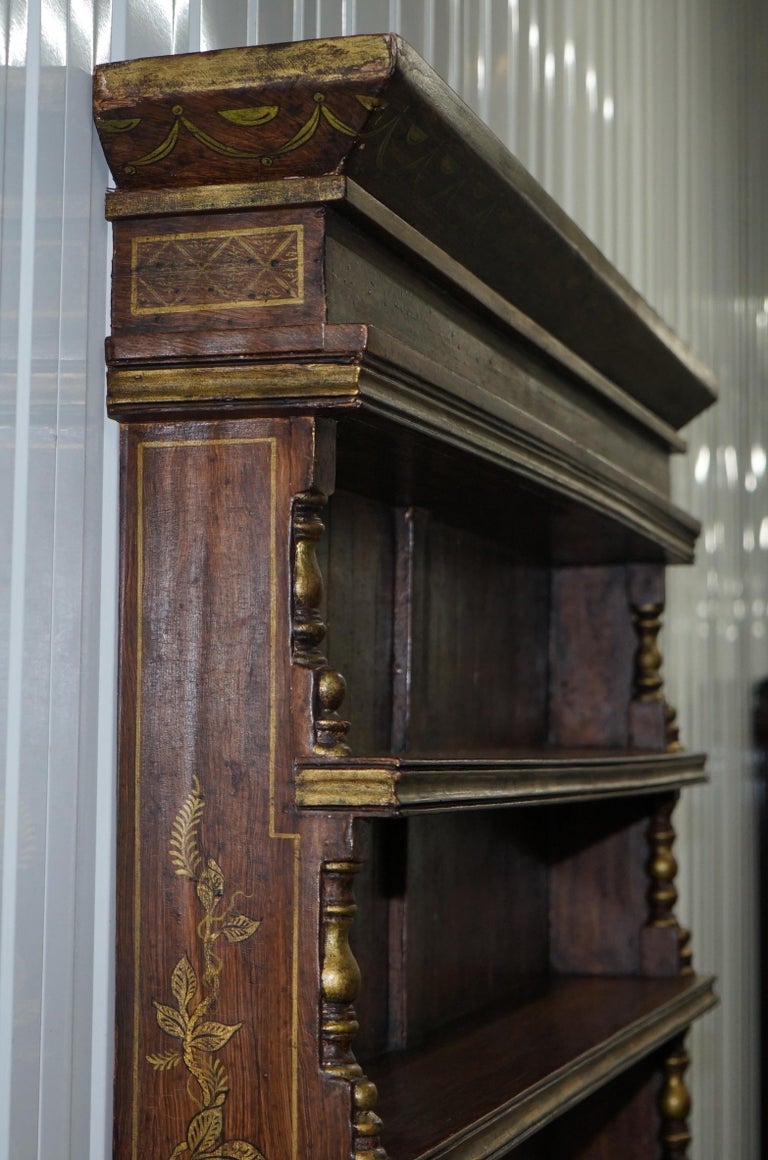 Huge Hand Painted Oak Waterfall Library Bookcase Gold Leaf Paint at 1stDibs