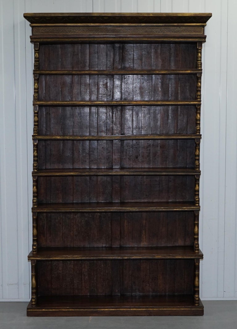Huge Hand Painted Oak Waterfall Library Bookcase Gold Leaf Paint at 1stDibs