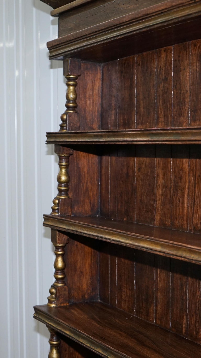 Huge Hand Painted Oak Waterfall Library Bookcase Gold Leaf Paint at 1stDibs