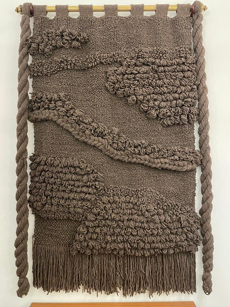 Huge Hand Woven Wool Wall Tapestry in Chocolate/Charcoal Tone For Sale ...