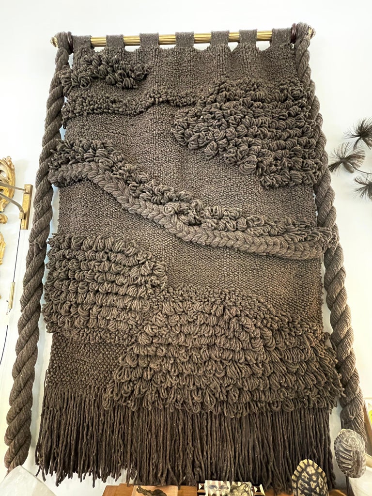 Huge Hand Woven Wool Wall Tapestry in Chocolate/Charcoal Tone For Sale ...