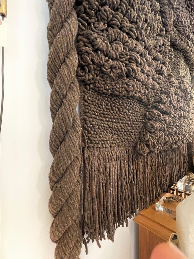 Huge Hand Woven Wool Wall Tapestry in Chocolate/Charcoal Tone For Sale ...