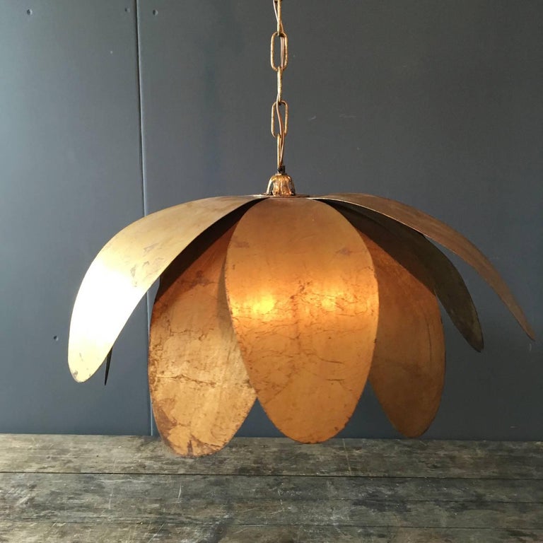 Huge Handcrafted Brass Lotus Flower Ceiling Light, circa 1970s at 1stDibs