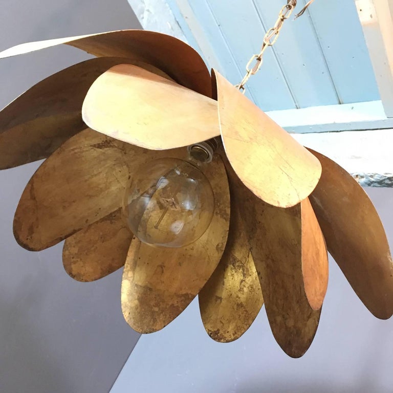 Huge Handcrafted Brass Lotus Flower Ceiling Light, circa 1970s at ...