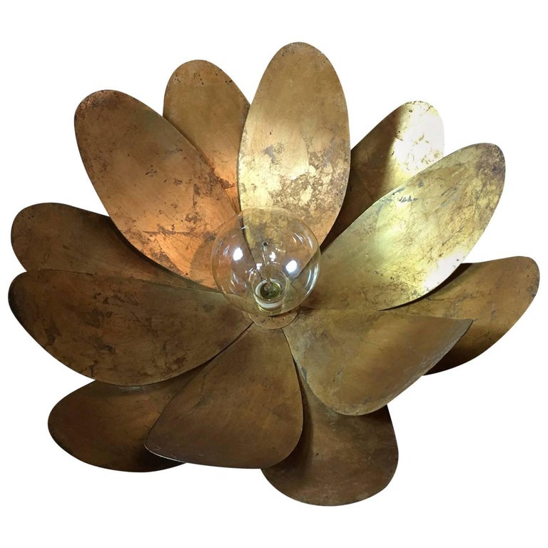 Huge Handcrafted Brass Lotus Flower Ceiling Light, circa 1970s at ...