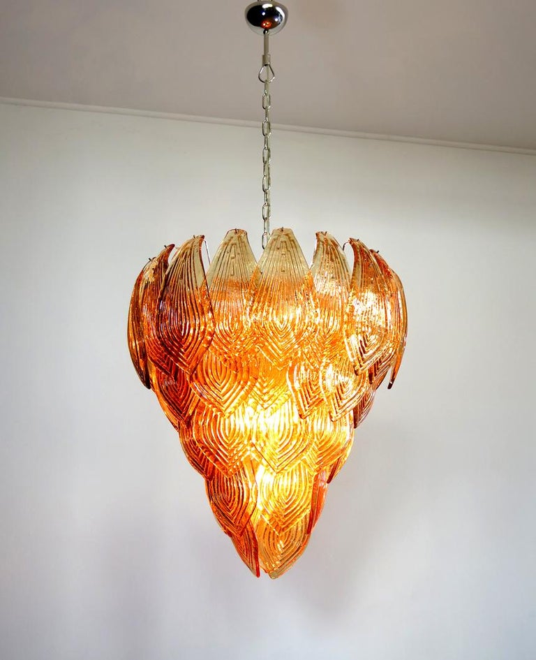 Huge Italian Murano Six-Tier Felci Glass Chandelier, Amber Glasses For ...