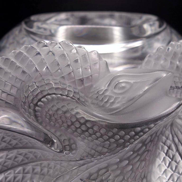 Huge Lalique "Erimaki" Lizard Vase in Polished and Frosted Crystal ...
