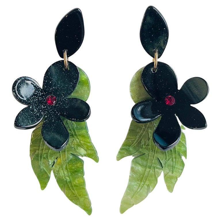 Huge Large Long Tropical Green Layer Double Leaf Flower Drop Pierced ...