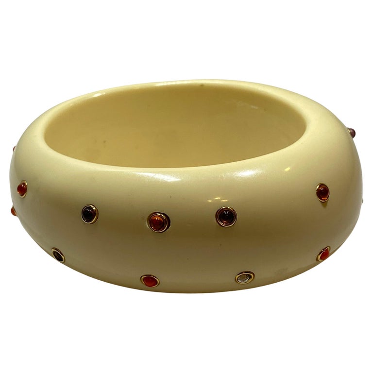 Huge Lee Angel Cream Lucite Bangle Accented with Multi-Colored Semi ...