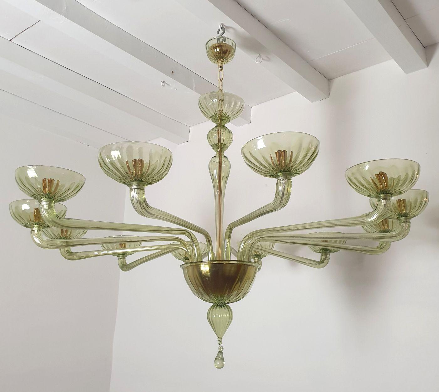 Huge Light Green Murano Glass Chandelier, Mid-Century Modern at 1stDibs