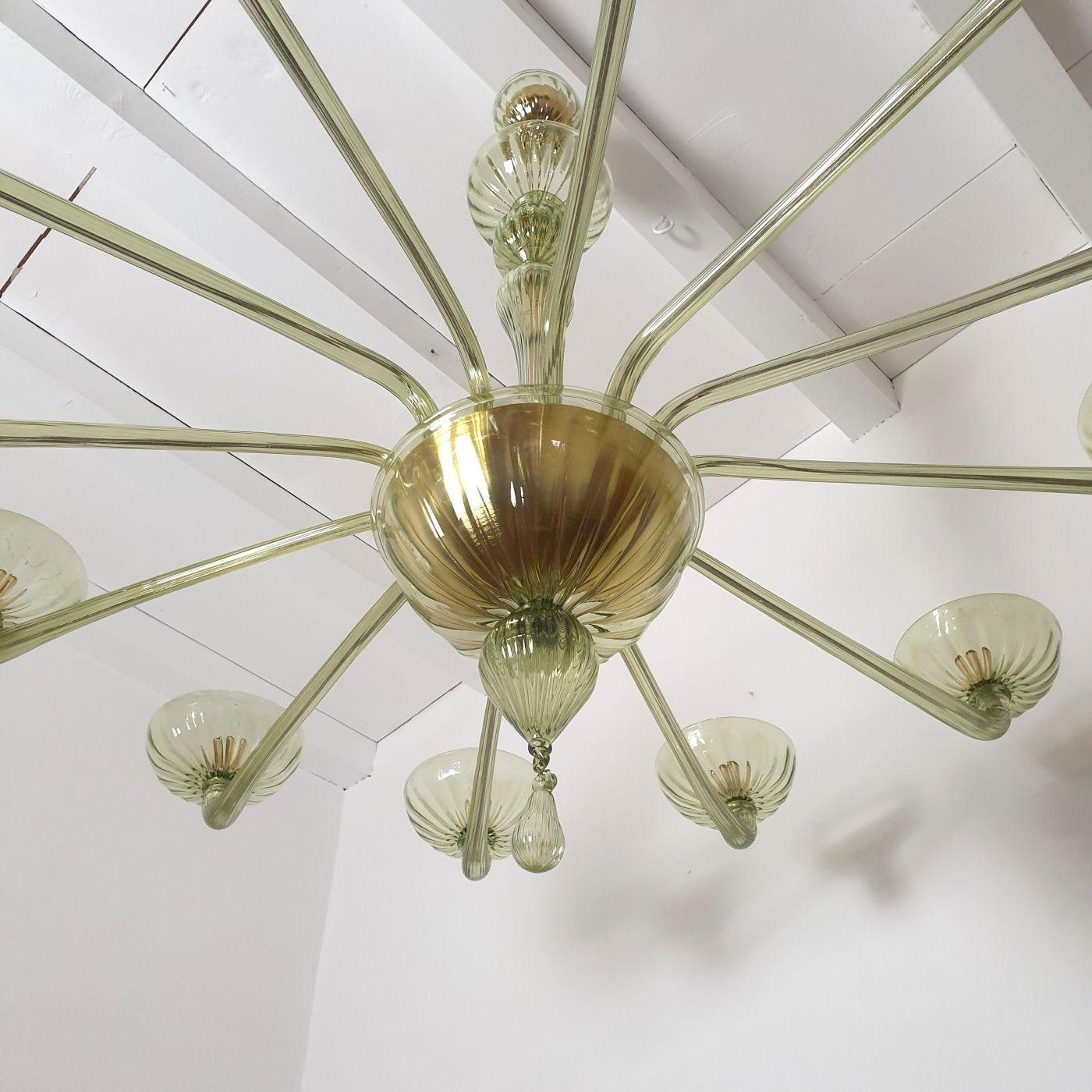 Huge Light Green Murano Glass Chandelier, Mid-Century Modern at 1stDibs
