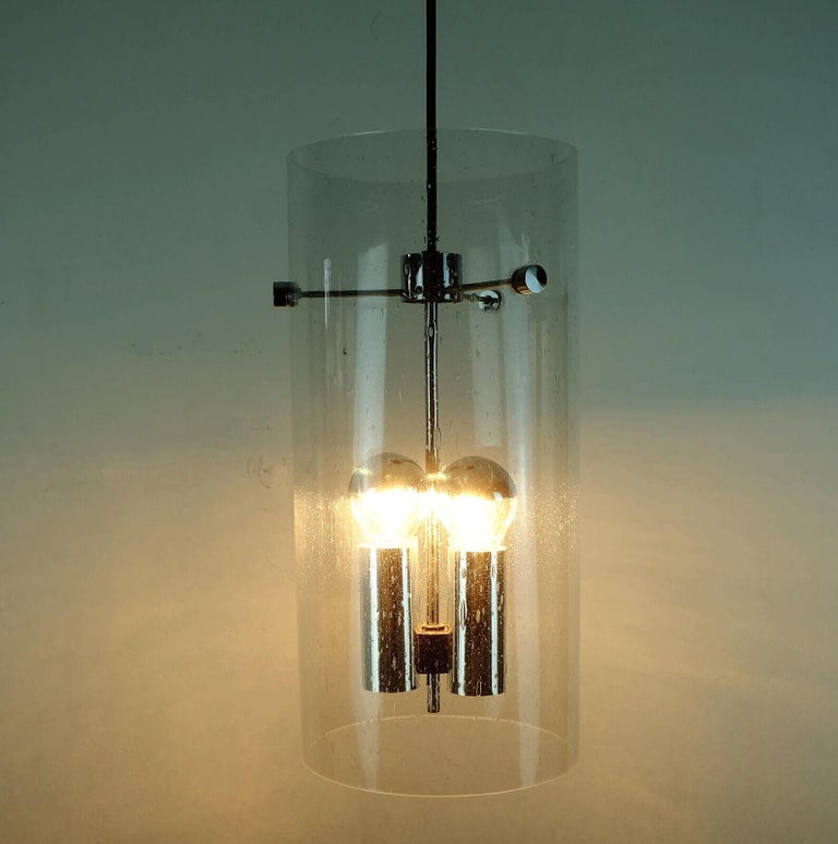 Huge Limburg Pendant Light Cylindrical Bubble Glass Shade and Chrome 3 ...